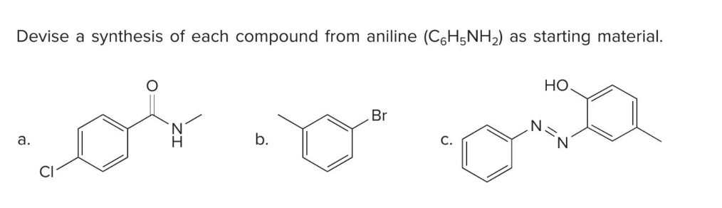 Solved Devise a synthesis of each compound from aniline | Chegg.com
