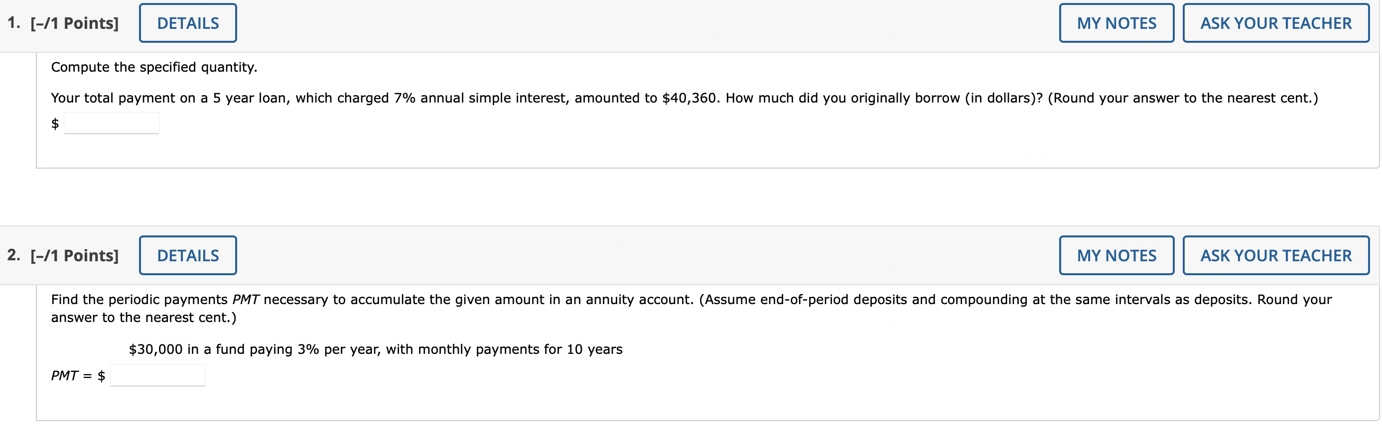 Solved [-11 Points] answer to the nearest cent.) $30,000 in | Chegg.com