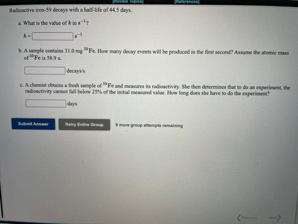 Solved (References] (Review Topics] Radioactive iron-59 | Chegg.com