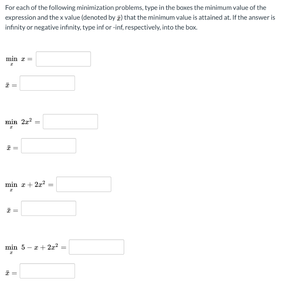 Solved For each of the following minimization problems, type | Chegg.com