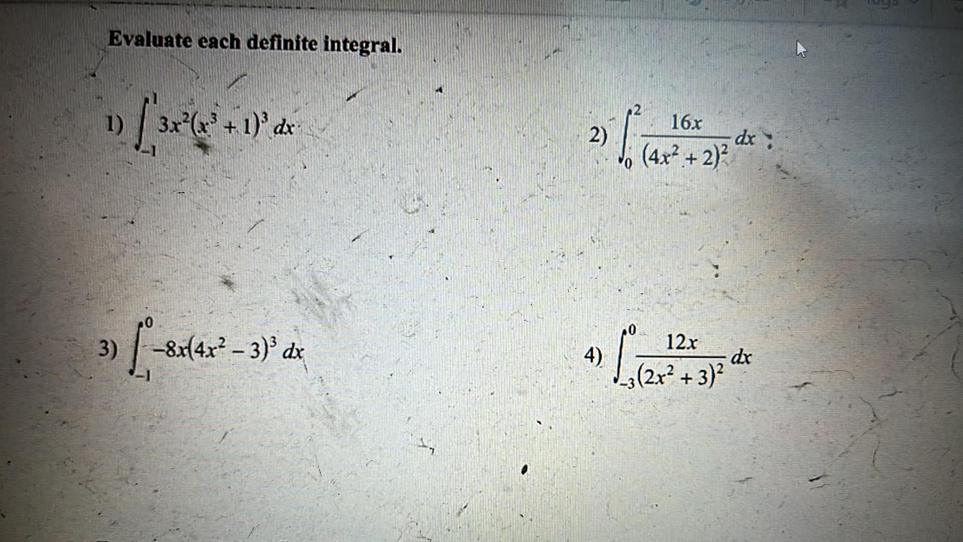 Solved Evaluate each definite integral. 1) ∫−113x2(x3+1)3dx | Chegg.com