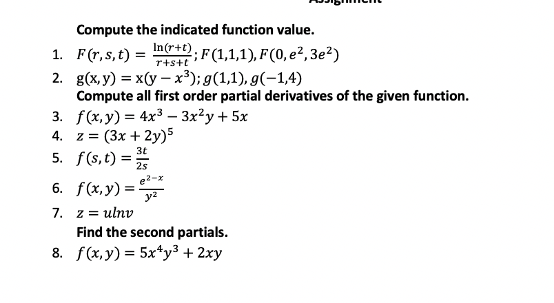 Solved Compute the indicated function value. 1. F(r,s,t) = | Chegg.com