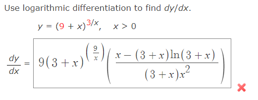 Solved Use logarithmic differentiation to find dy/dx | Chegg.com