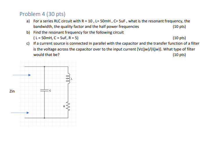 Solved Problem 4 (30 pts) a) For a series RLC circuit with | Chegg.com