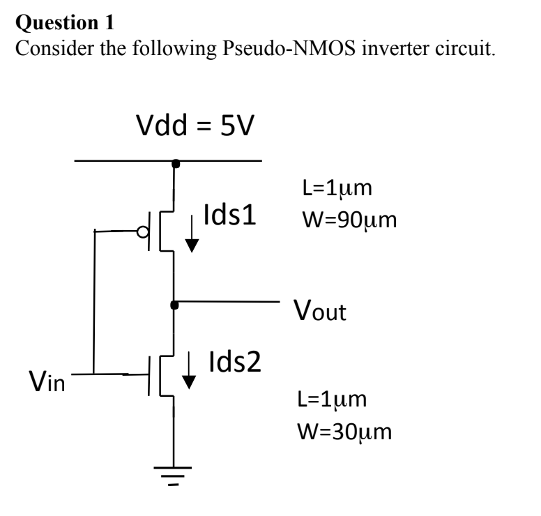 Solved Question1 Consider the following Pseudo-NMOS inverter | Chegg.com