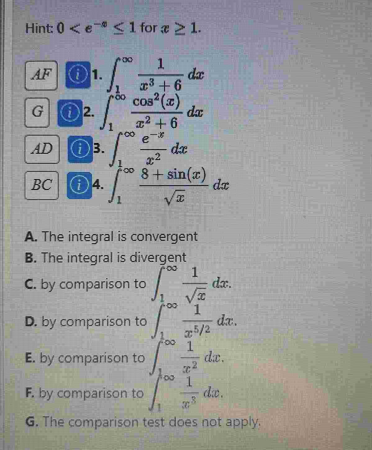 Solved For each of ﻿the improper integrals below, if ﻿the | Chegg.com