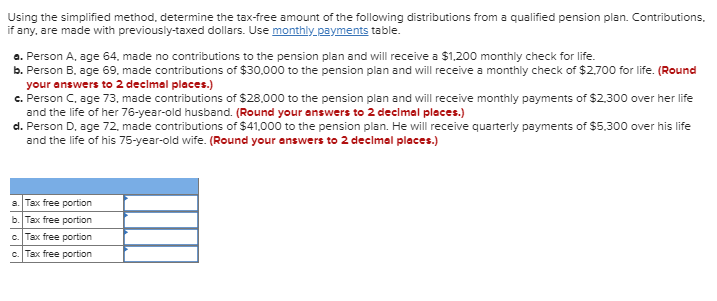 Solved Using the simplified method, determine the tax-free | Chegg.com