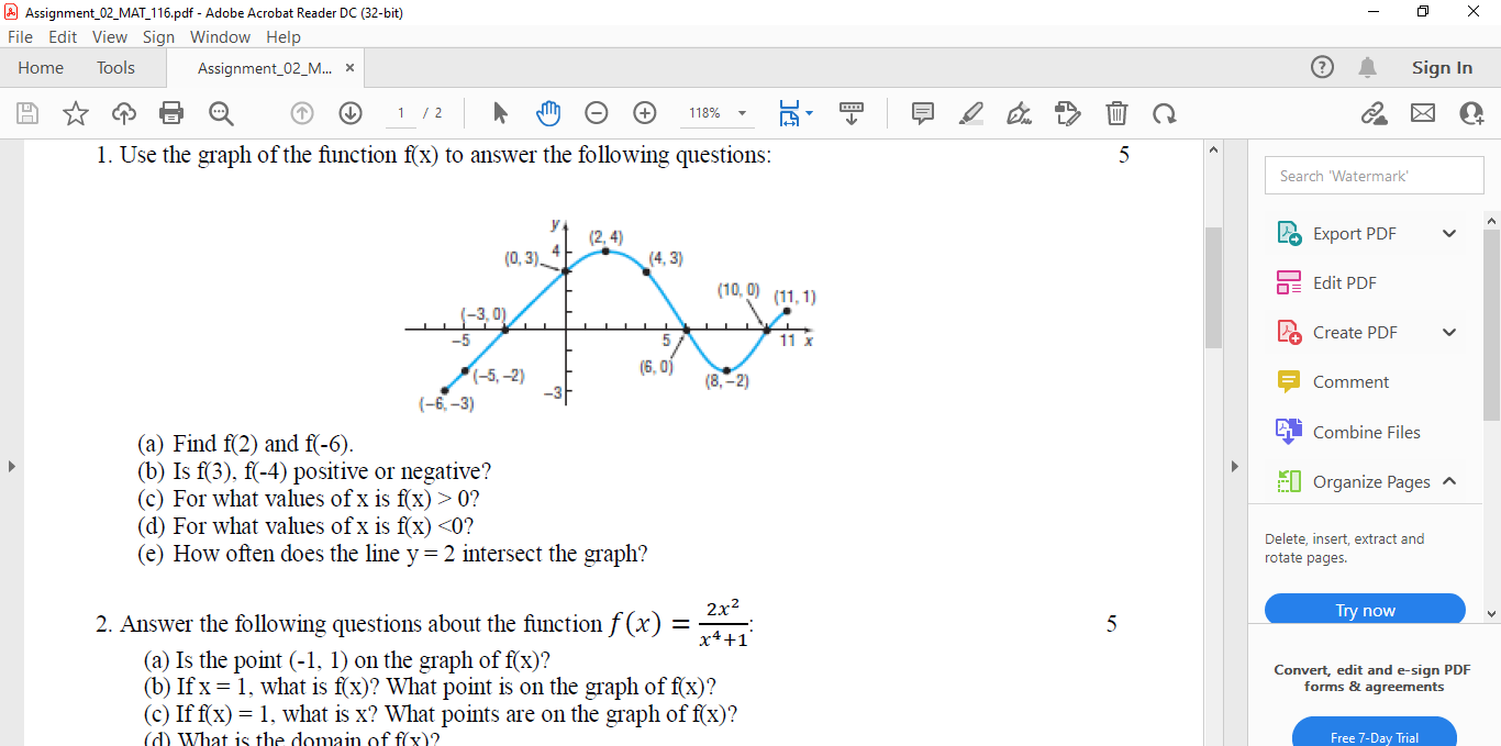 Solved - х Assignment_02_MAT_116.pdf - Adobe Acrobat Reader | Chegg.com