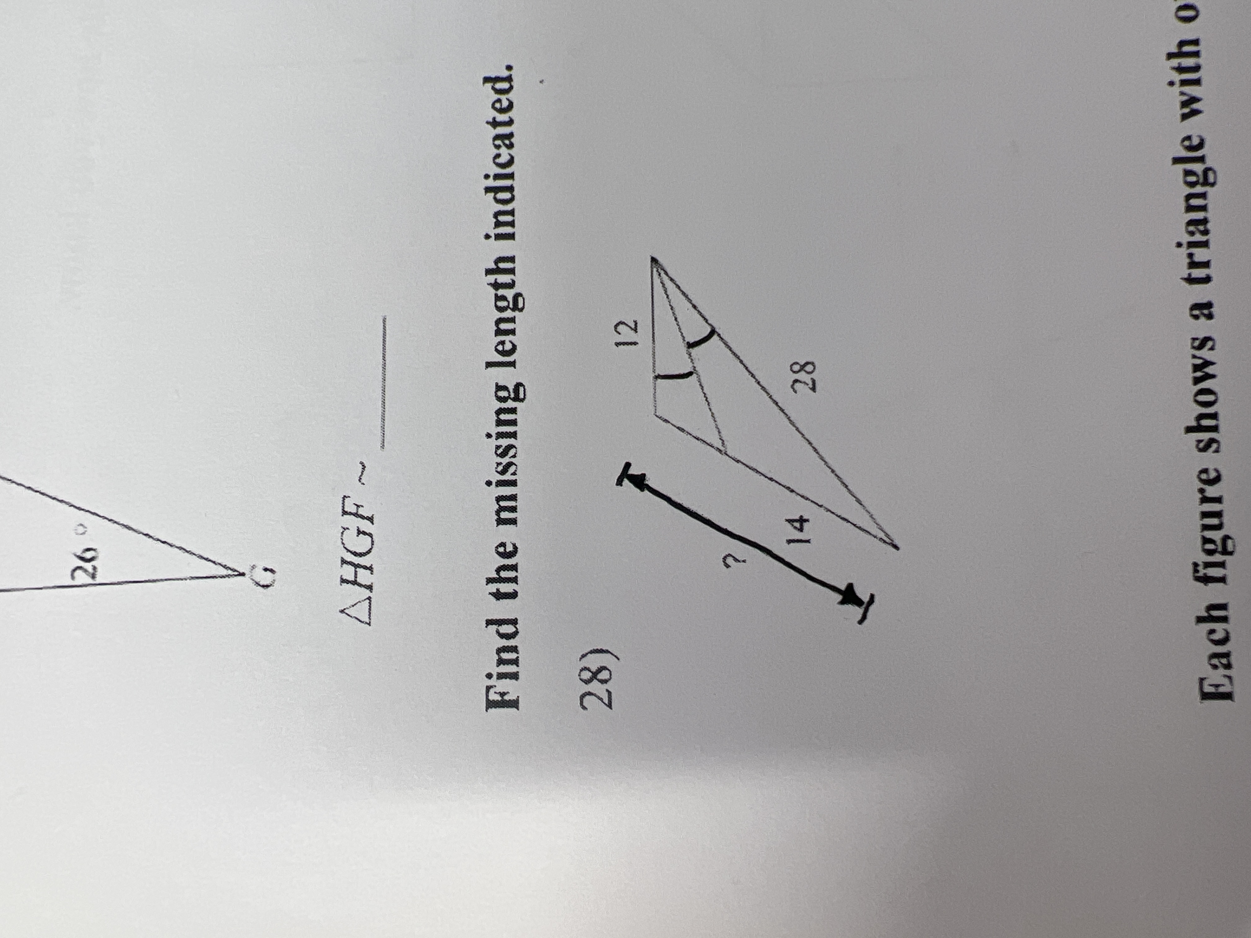 Solved HGF∼ Find the missing length indicated. 28 Each | Chegg.com
