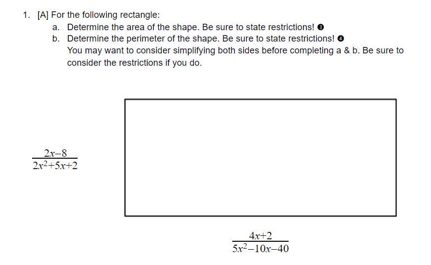 Solved 1. [A] For the following rectangle: a. Determine the | Chegg.com