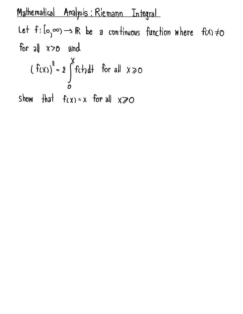 Solved Mathematical Analysis : Riemann Integral Let filo,co) | Chegg.com