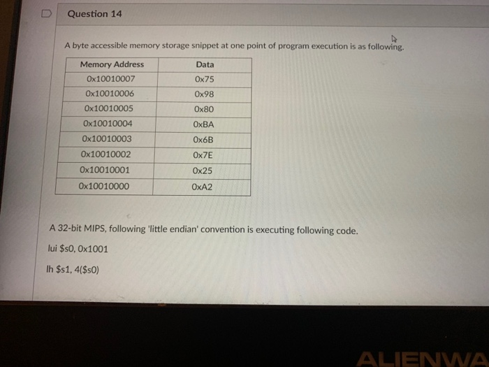 Solved D Question 14 A byte accessible memory storage | Chegg.com
