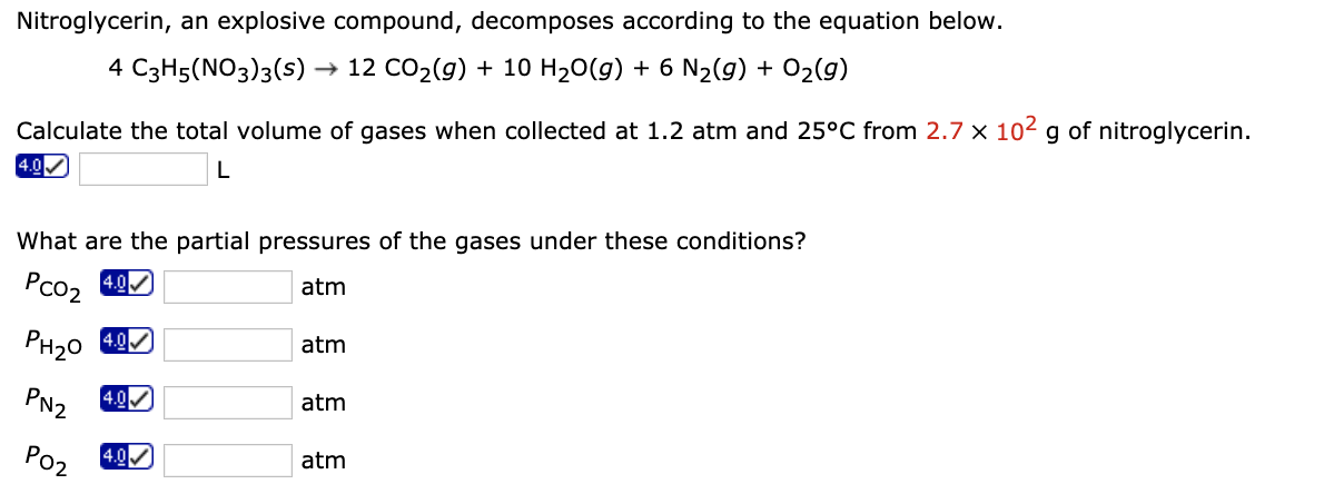 Solved Nitroglycerin, an explosive compound, decomposes | Chegg.com