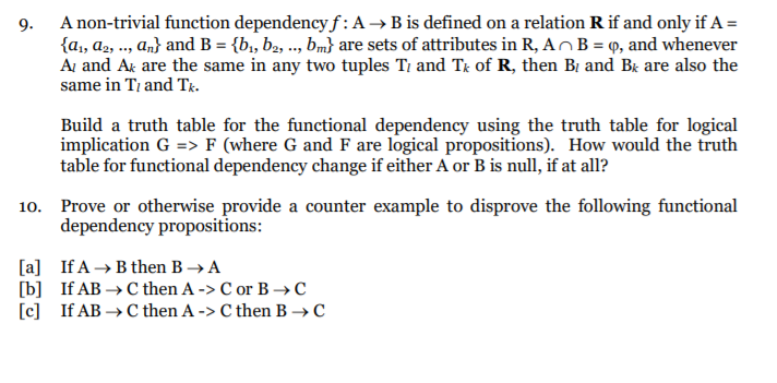 9. A non-trivial function dependencyf: A B is defined | Chegg.com