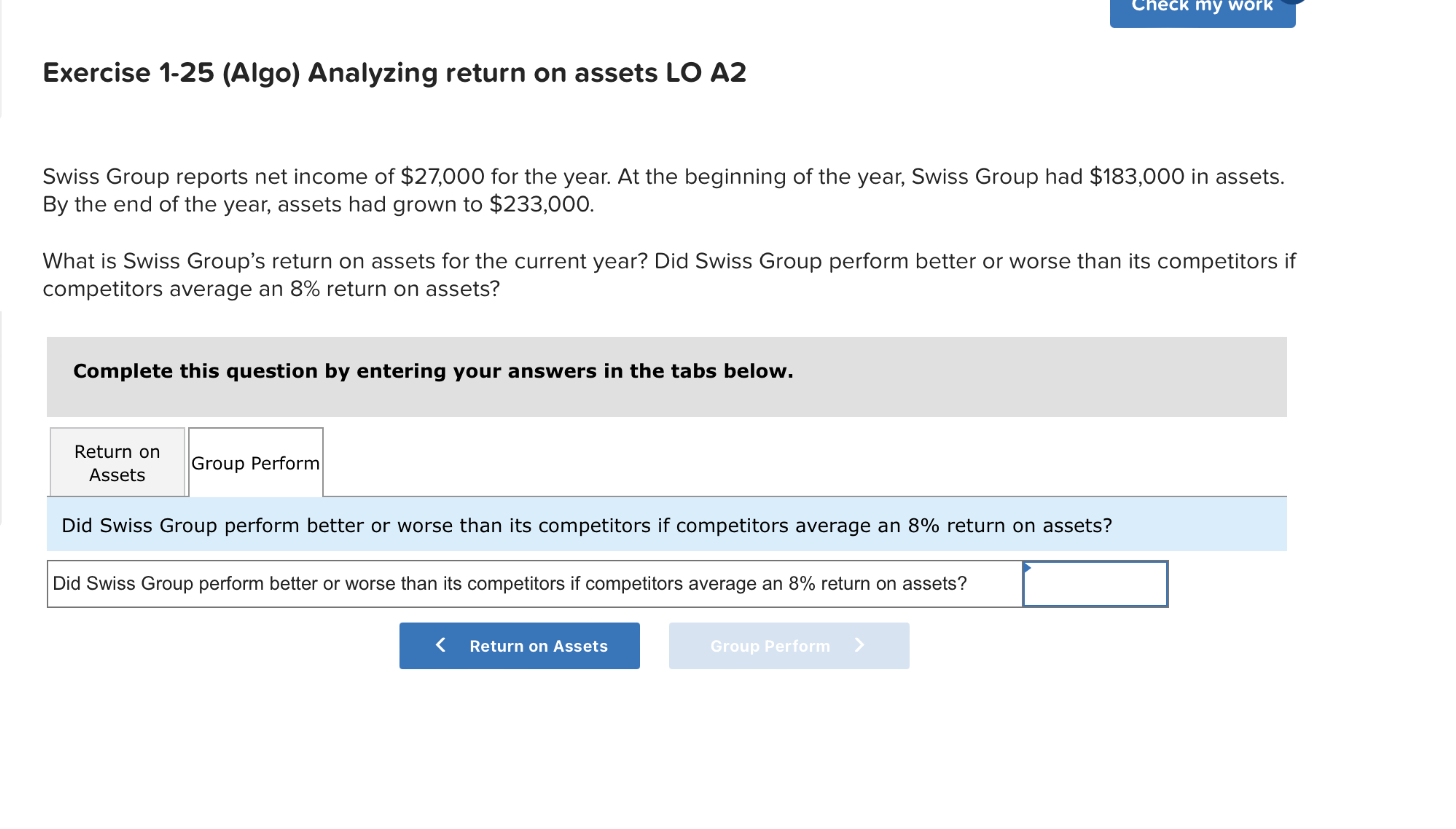 Solved Exercise 1-25 (Algo) ﻿Analyzing return on assets LO | Chegg.com