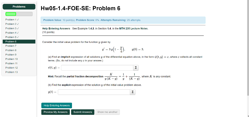 Solved Problems Hw05-1.4-FOE-SE: Problem 6 Problem Value: 10 | Chegg.com