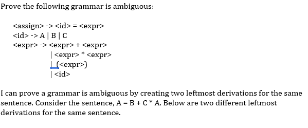 Solved Prove the following grammar is ambiguous | Chegg.com