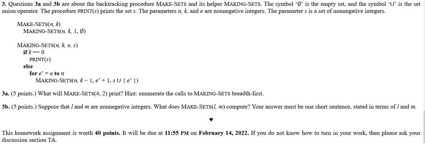 Solved 3. Questions 3a and 3b are about the backtracking | Chegg.com