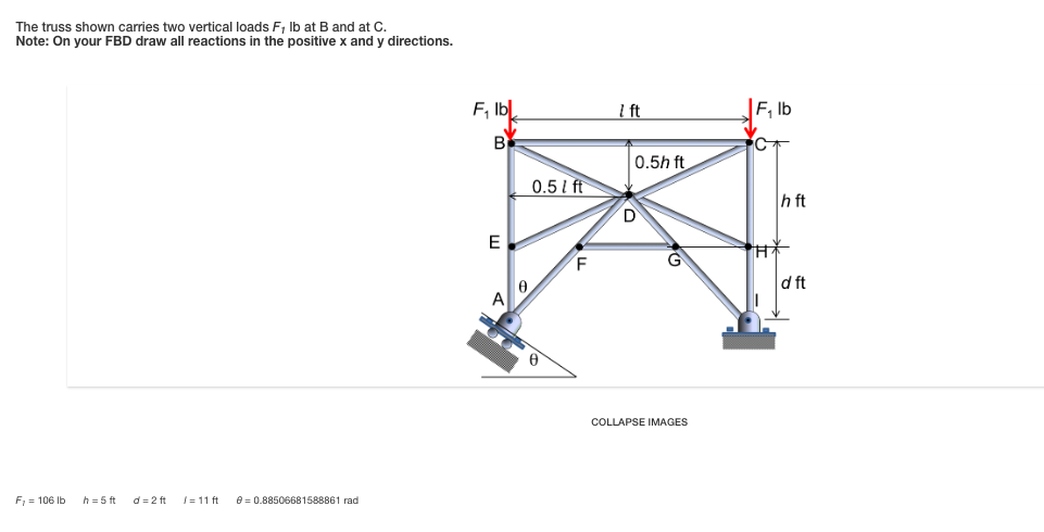 [Solved]: The truss shown carries two vertical loads F1l
