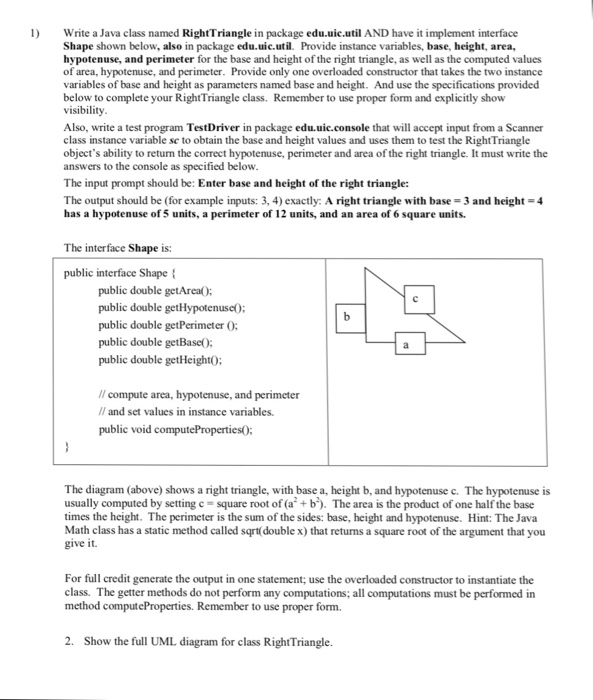 1) Write a Java class named Right Triangle in package | Chegg.com