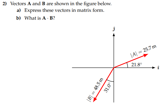 Solved 2) Vectors A and B are shown in the figure below. a) | Chegg.com