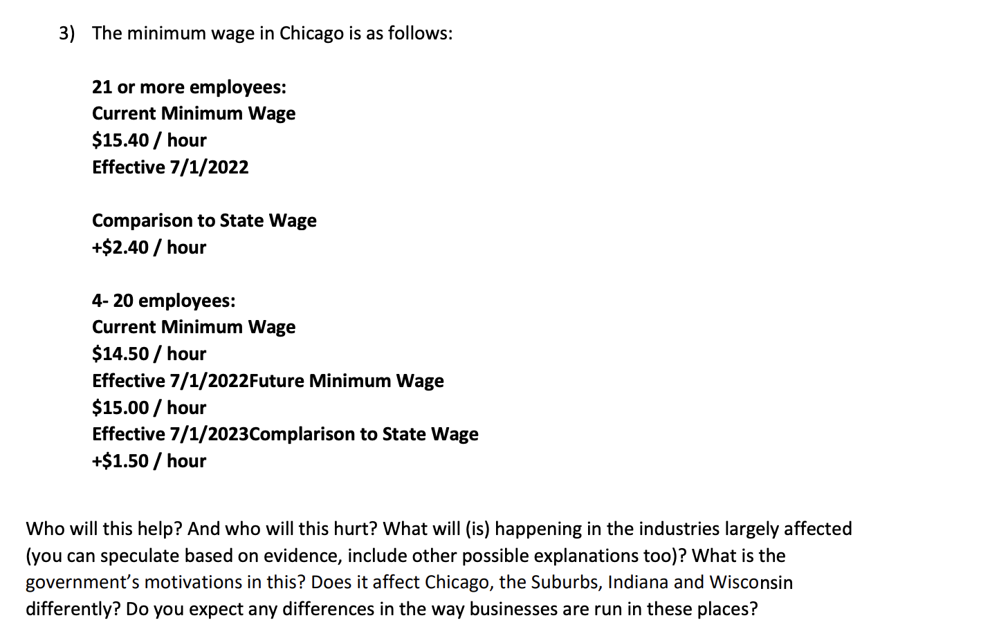 Solved 3) The minimum wage in Chicago is as follows: 21 or | Chegg.com