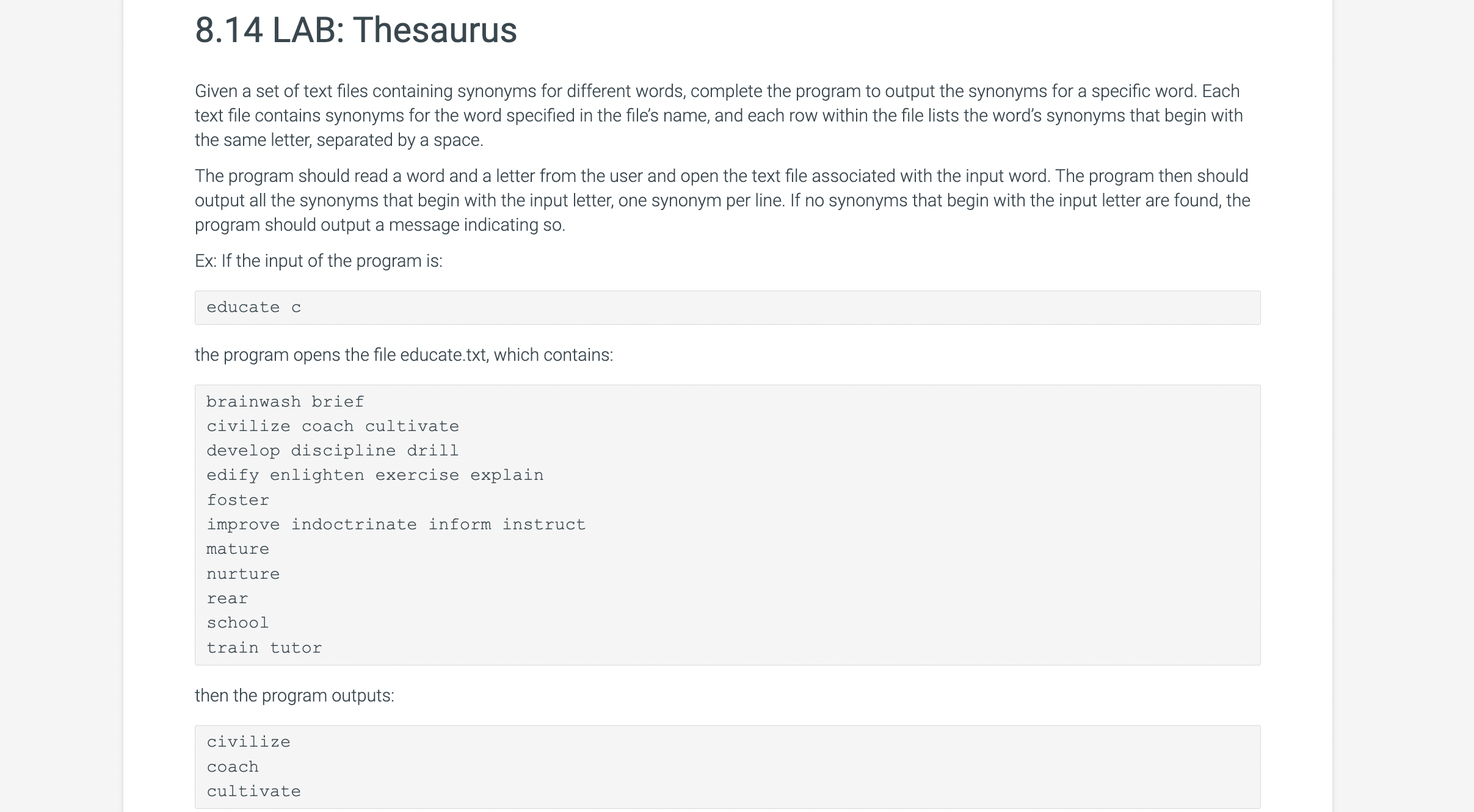 Solved Given a set of text files containing synonyms for | Chegg.com