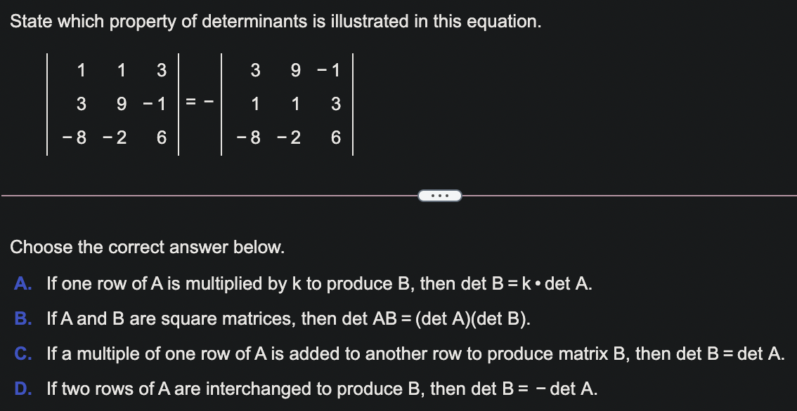 Solved State which property of determinants is illustrated | Chegg.com