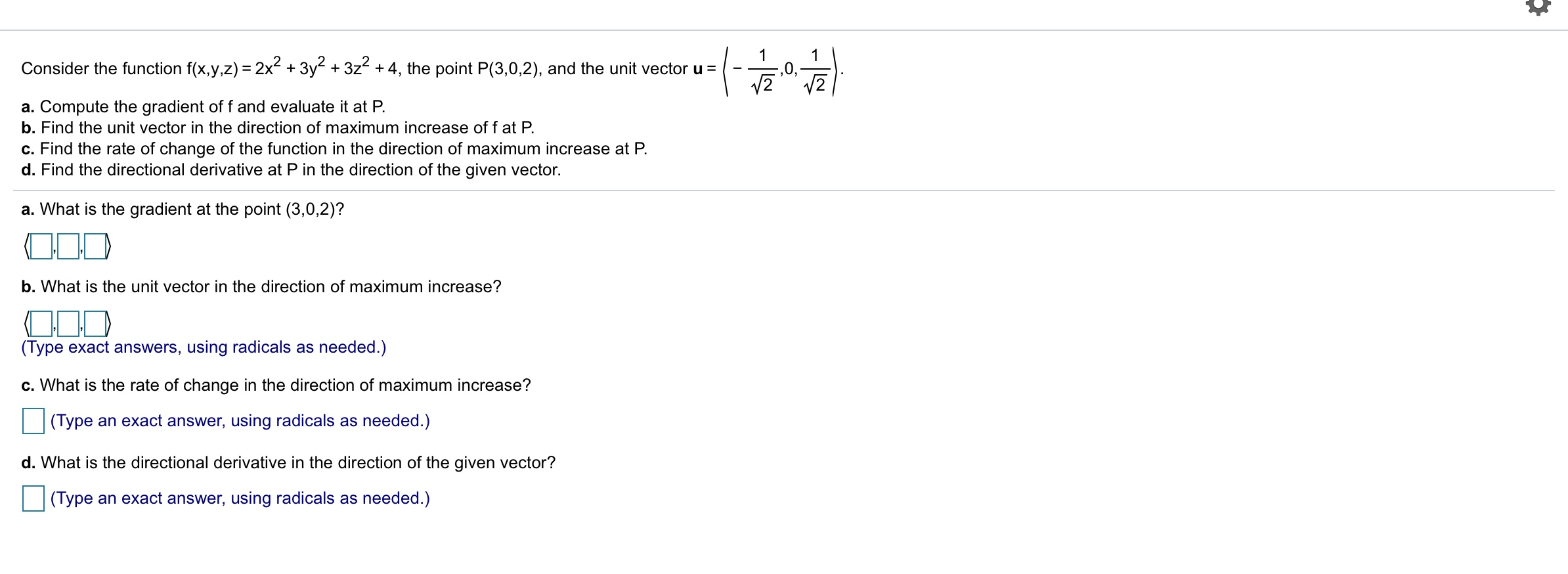 Solved Consider the function f(x,y,z) = 2x2 + 3y2 + 3z2 +4, | Chegg.com