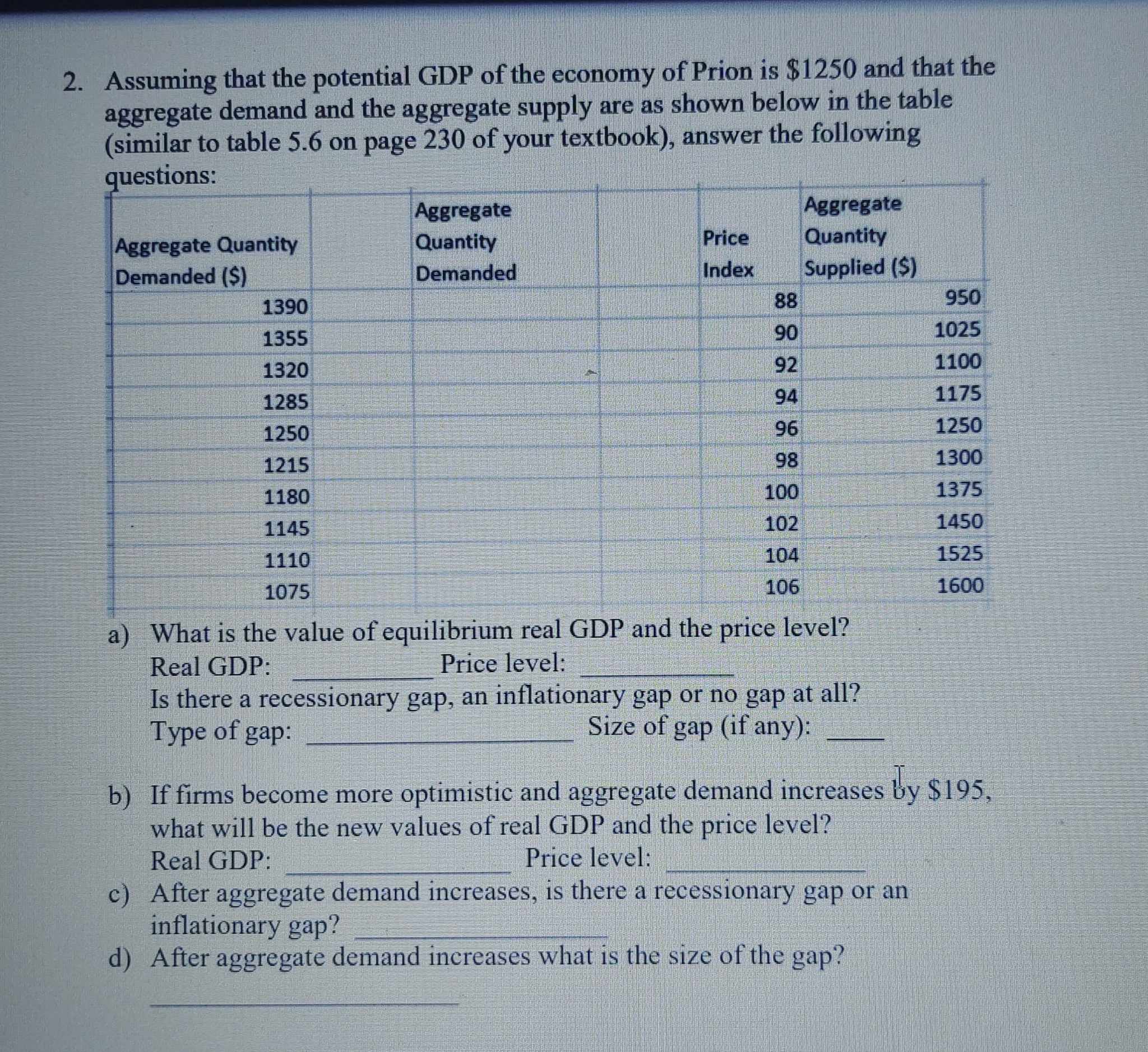 Solved Assuming that the potential GDP of the economy of | Chegg.com