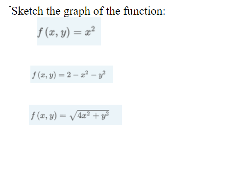 Solved 'Sketch the graph of the function: f (, y) = ? f (x, | Chegg.com