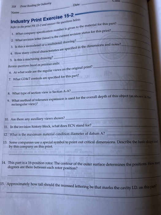 Solved 318 Print Reading for Industry Date Name Industry | Chegg.com