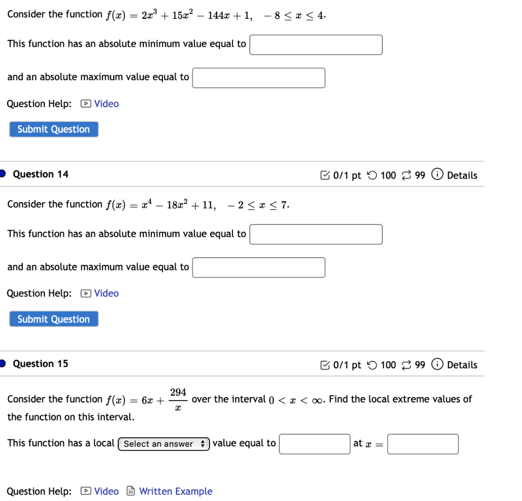 Solved Consider the function f(x) 2x3 + 1522 - 144x + 1, -8 | Chegg.com