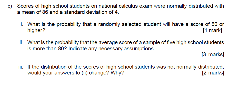 Solved c) Scores of high school students on national | Chegg.com