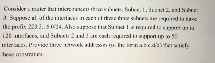 Solved Consider a router that interconnects three subnets: | Chegg.com
