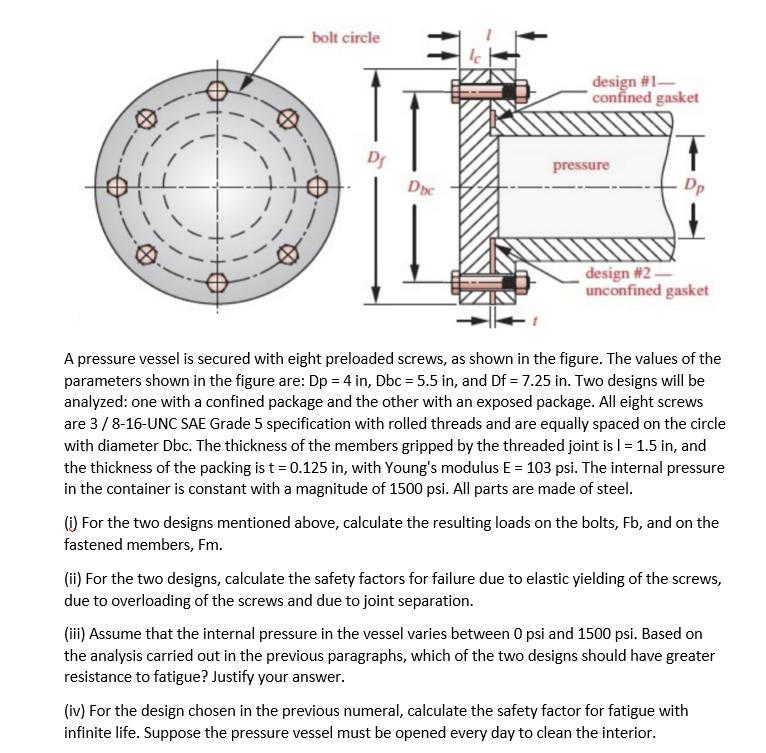 bolt circle design #1 confined gasket DS 1 pressure | Chegg.com