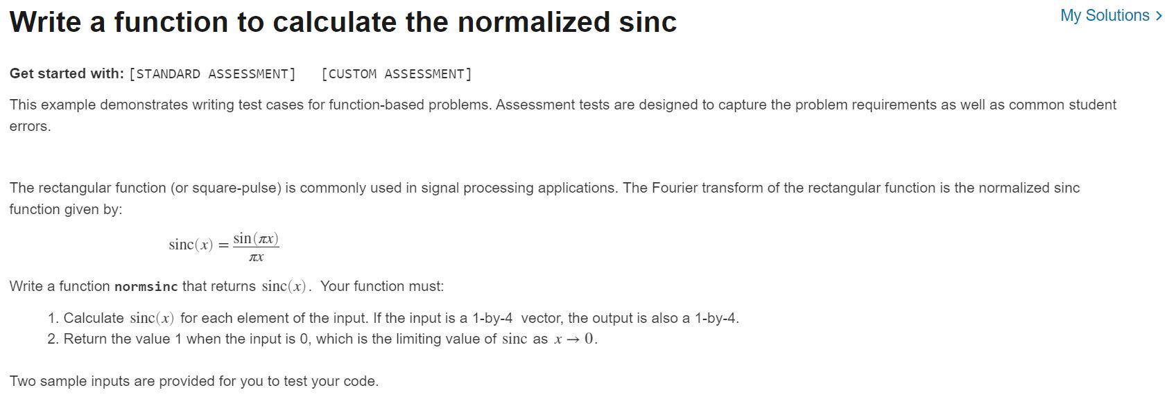 Solved Write a function to calculate the normalized sinc My | Chegg.com