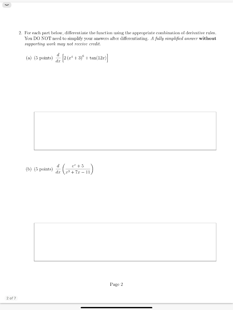 Solved 2. For each part below, differentiate the function | Chegg.com