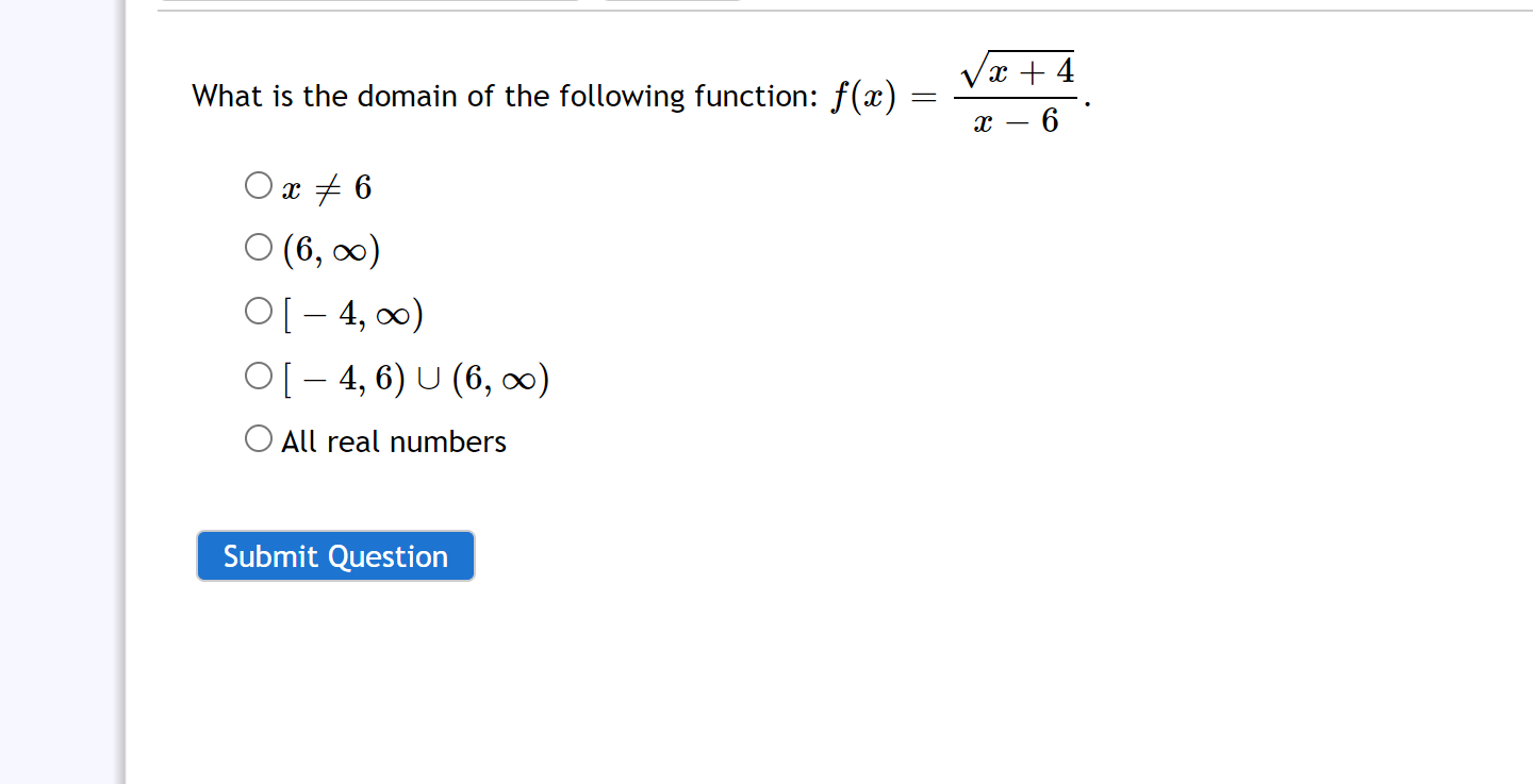 Solved What is the domain of the following function: | Chegg.com