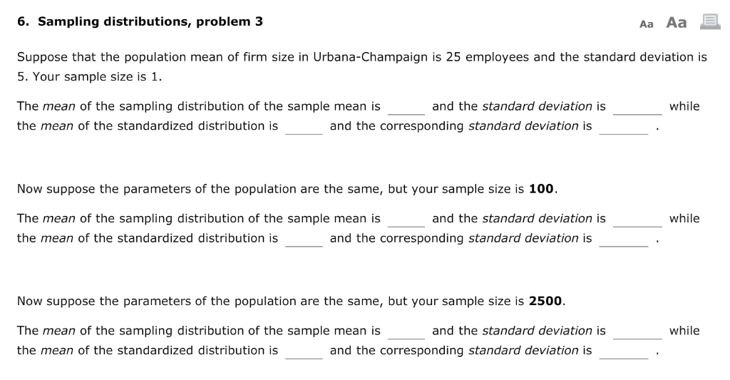 Solved 6. Sampling distributions, problem 3 Aa Aa Suppose | Chegg.com