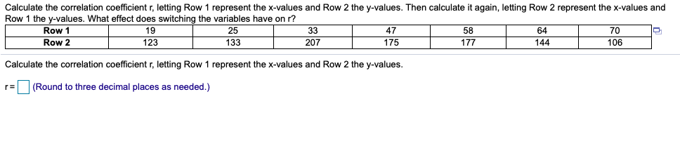 Solved Calculate the correlation coefficient r, letting Row | Chegg.com