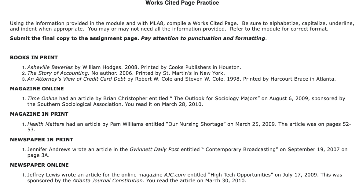 From the information and using the MLA8 Format for | Chegg.com