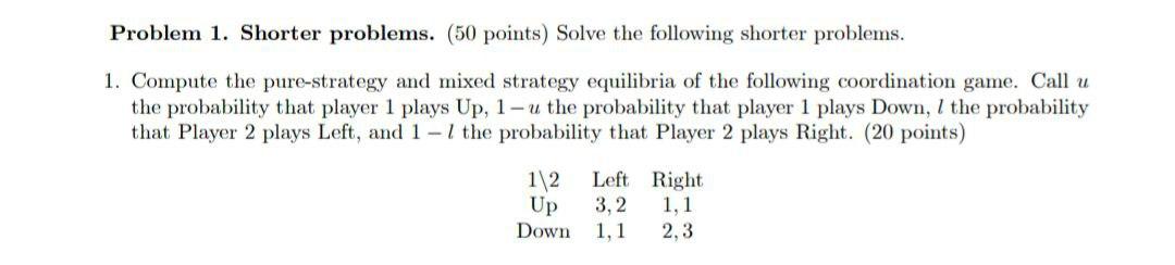 Solved Problem 1. Shorter problems. (50 points) Solve the | Chegg.com