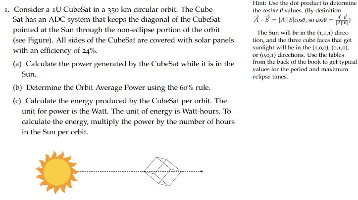 Solved 1. Consider a 1U CubeSat in a 350 km circular orbit. | Chegg.com