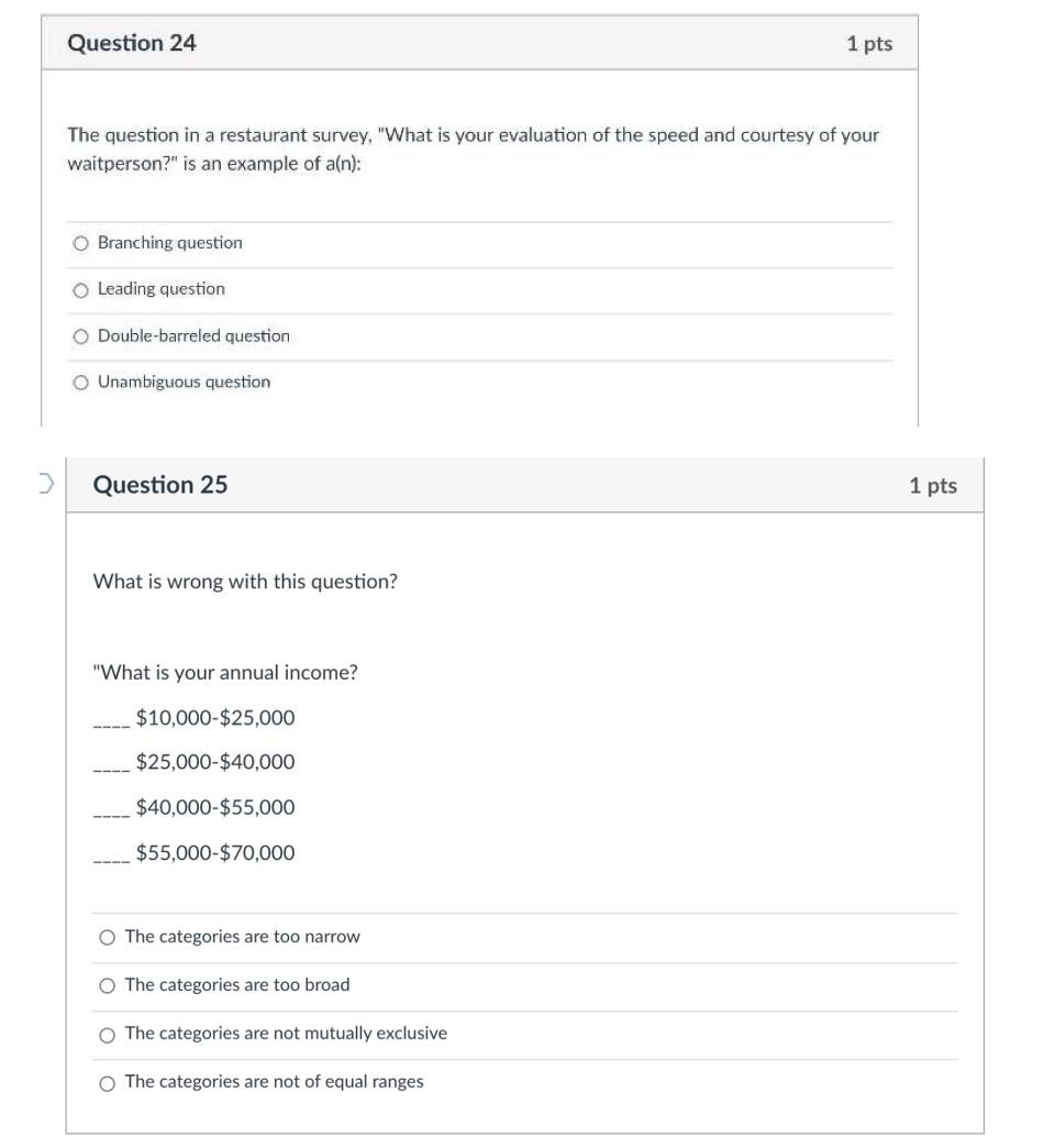 Solved Question 24 1 pts The question in a restaurant | Chegg.com