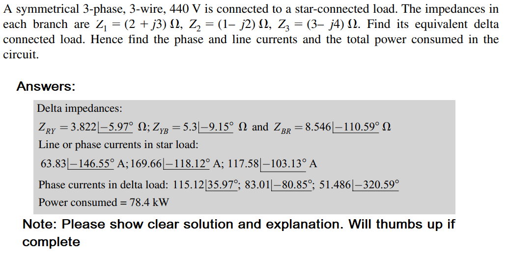 Solved A symmetrical 3-phase, 3-wire, 440 V is connected to | Chegg.com