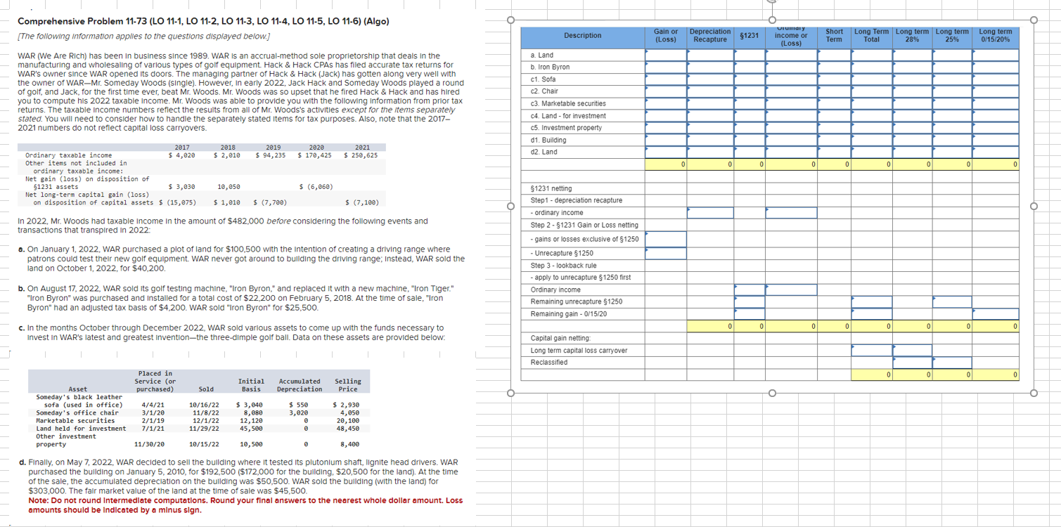 Solved Comprehensive Problem 11-73 (LO 11-1, ﻿LO 11-2, ﻿LO | Chegg.com