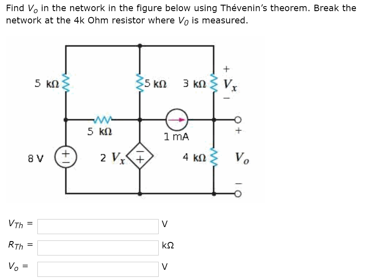 Solved Find Vo in the network in the figure below using | Chegg.com