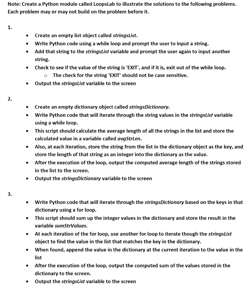 Solved Note: Create a Python module called LoopsLab to | Chegg.com