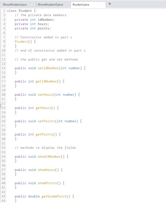 Solved 1. Create a class named Student that has fields for | Chegg.com